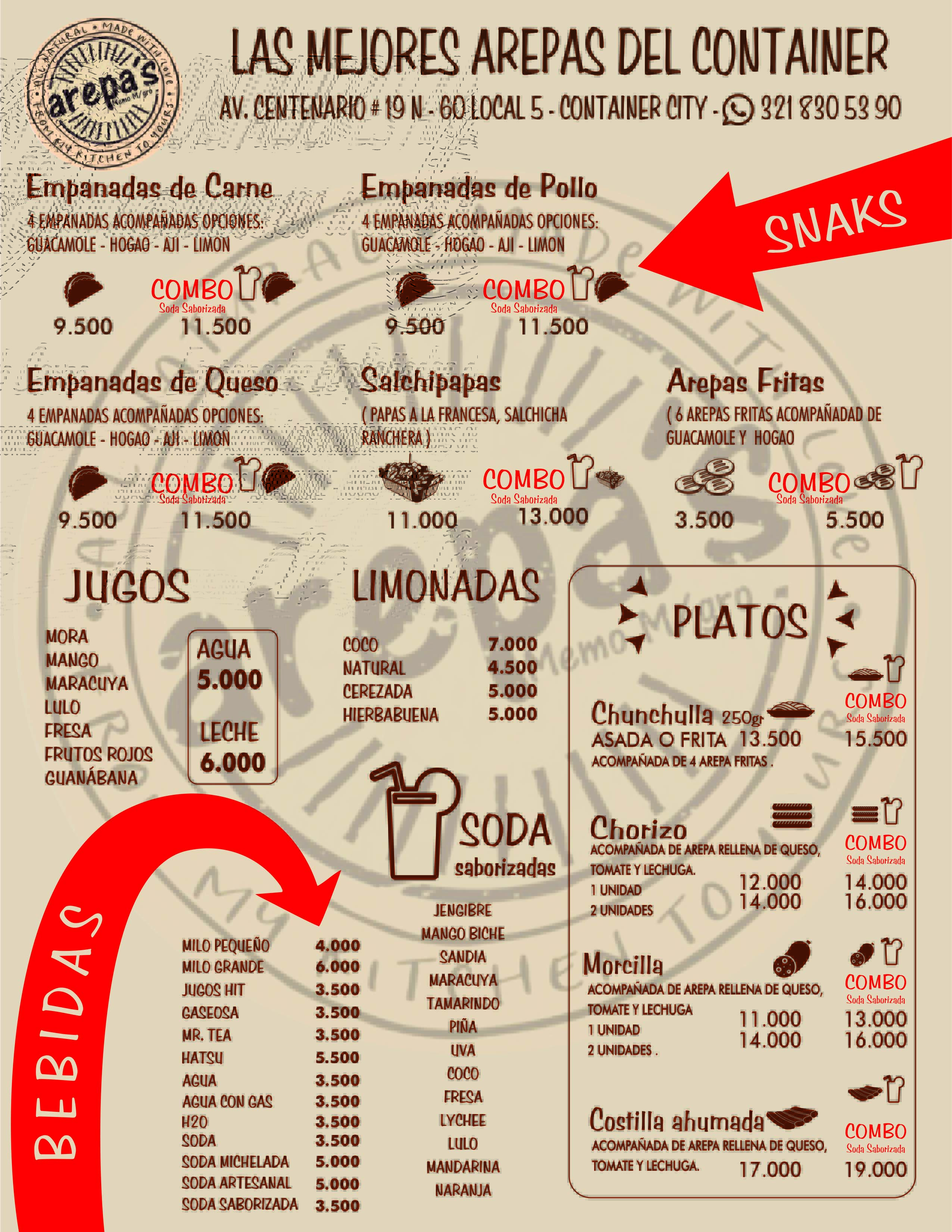 Carta Online de Arepas - cartaymenus.com