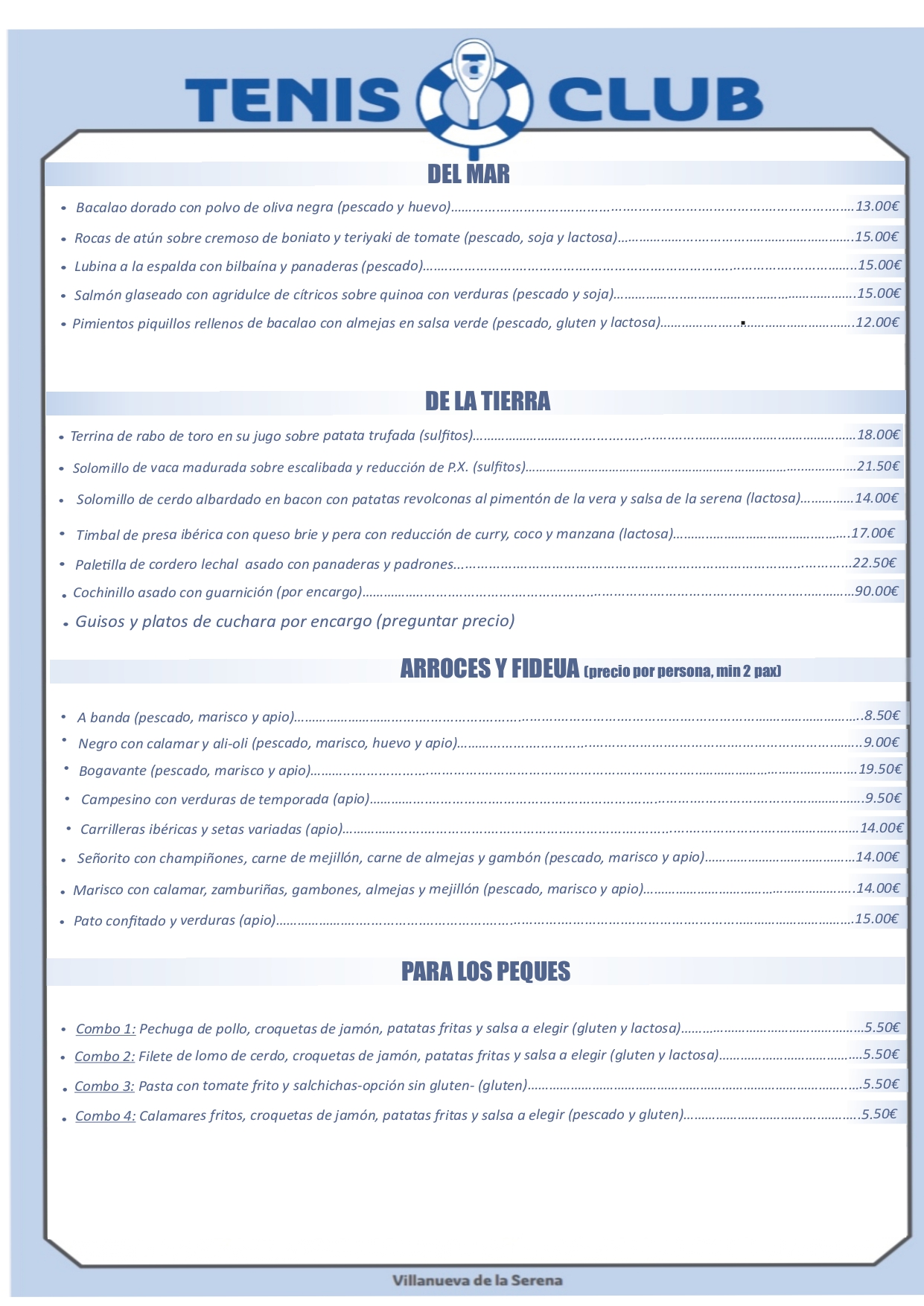 Carta Online de Cafetería-RESTAURANTE TENIS-CLUB en Villanueva de la ...