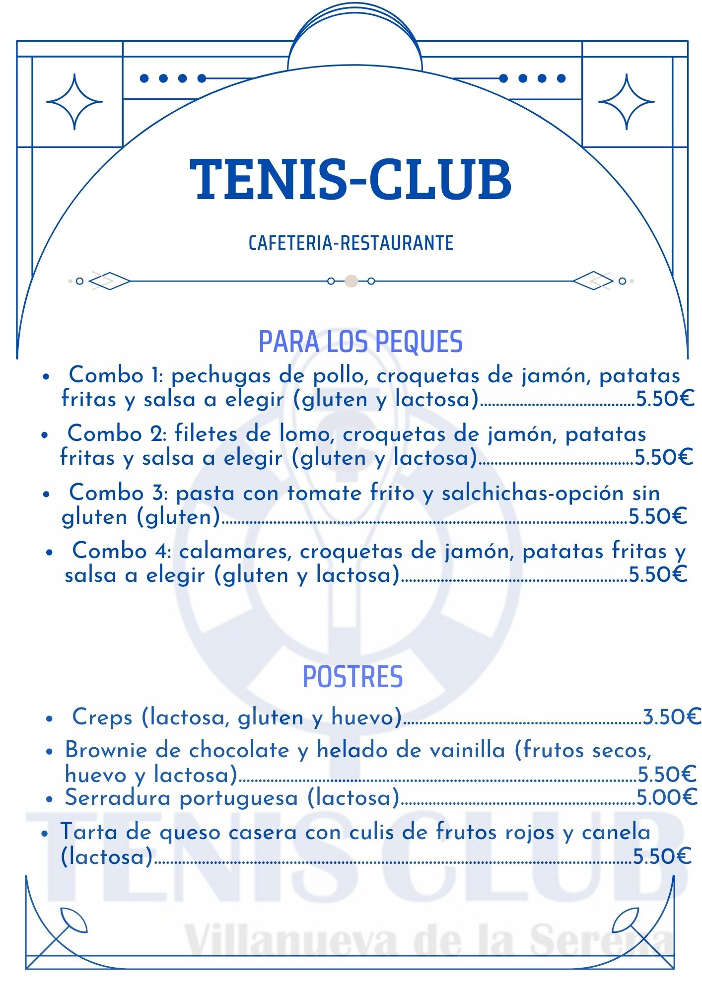 Carta Online de Cafetería-RESTAURANTE TENIS-CLUB en Villanueva de la ...