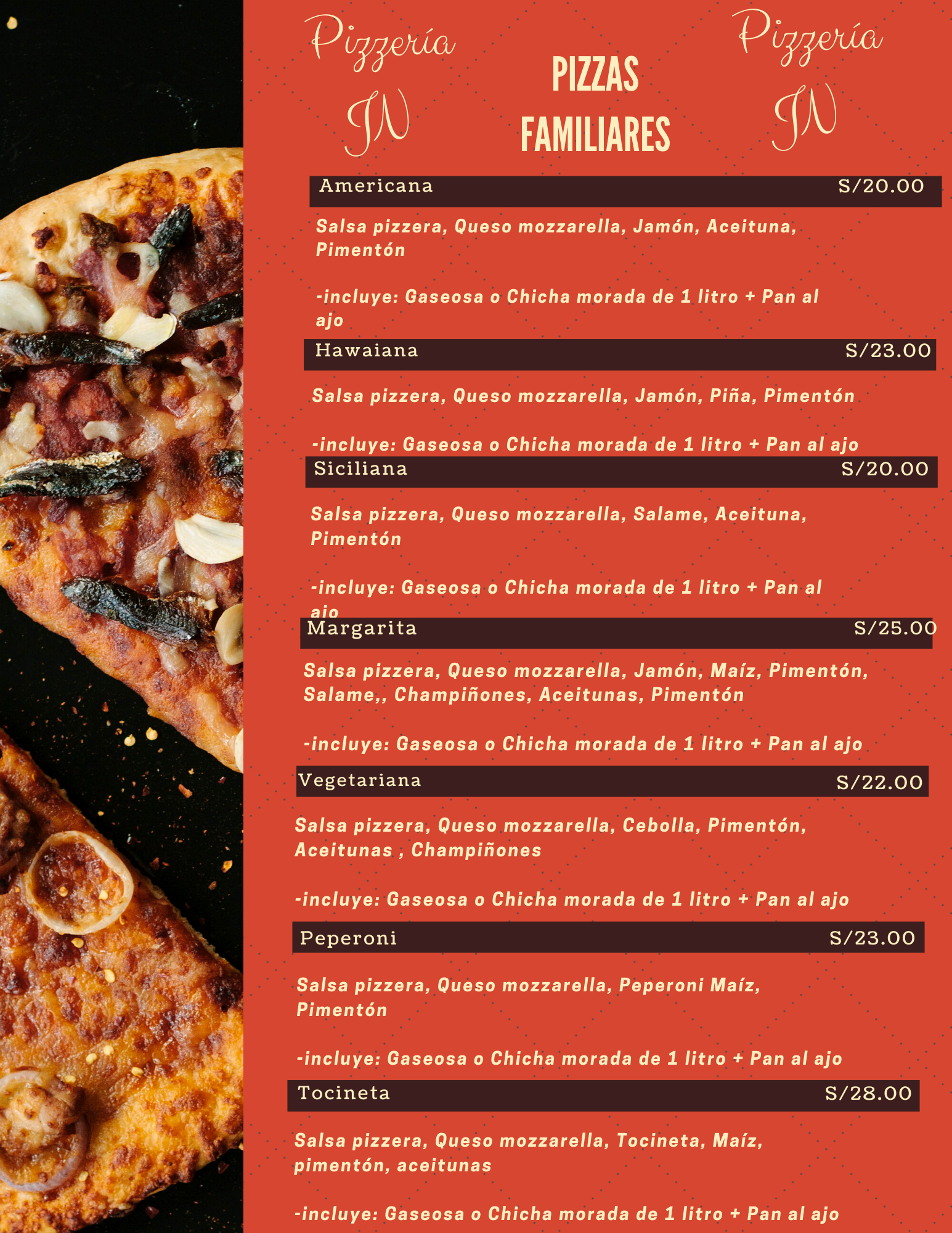 Carta Online de Pizzas JN en Breña 15083 - cartaymenus.com